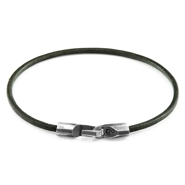 ANCHOR & CREW Green / Silver Racing Green Talbot Silver & Round Leather Bracelet - Green/silver