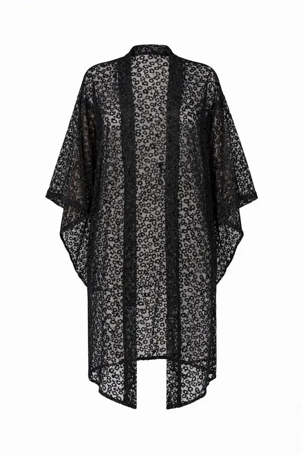 LIONESS BY TF Lacy Luxe Kimono Jacket - Black