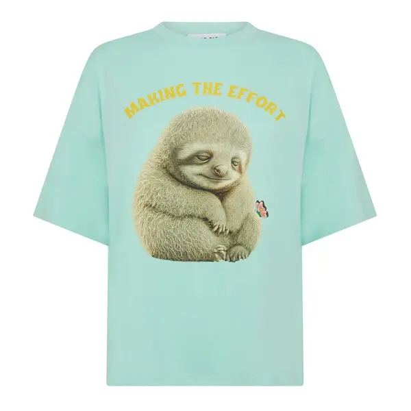 SOUR FIGS Sloth T-shirt In Light Mint - Green