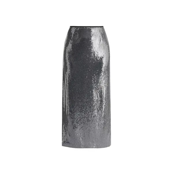 PAISIE Sequin Midi Skirt With Side Slit - Black