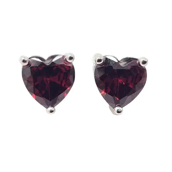 HARFI Red / Silver Garnet Heart Sterling Silver Stud Gemstone Earrings - Red/silver