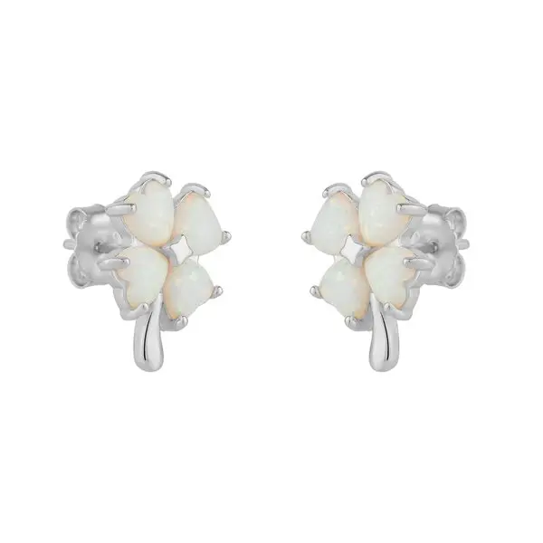 SPERO LONDON White Opal Four Leaves Clover Sterling Stud Earring - Silver