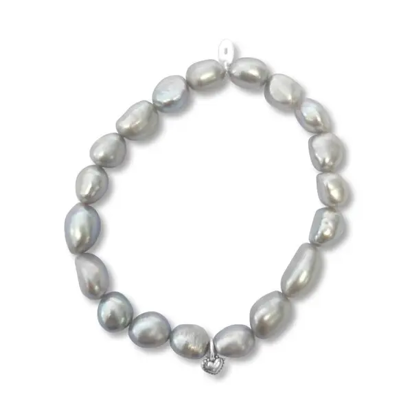 FV JEWELLERY Grey / Silver La Pierre Silver Keshi Pearl Stretchy Bracelet - Grey/silver