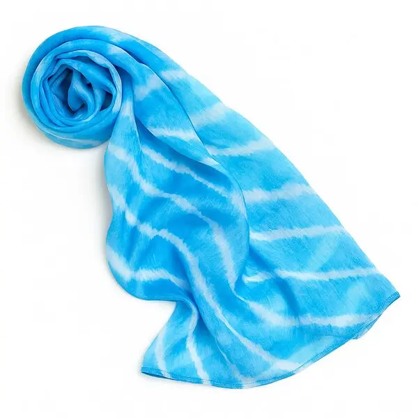 SILK AND BEARS Aqua Wave Shibori Silk Scarf – Hand-dyed Mulberry Silk Shawl, Beach & Resort Wrap - Blue
