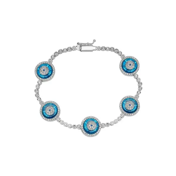 SPERO LONDON Round Bezel Multi Evil Eye Sterling Tennis Bracelet - Silver