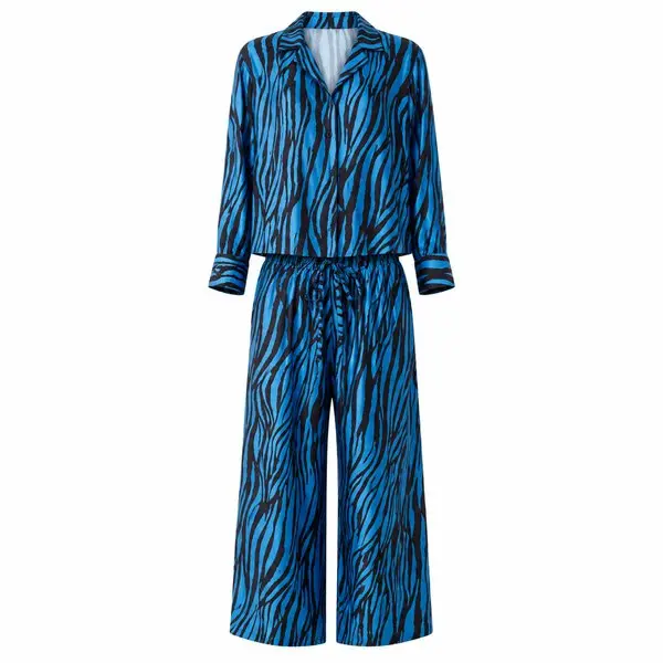 CHIARELLA Black / Blue Selva Satin Shirt Blue Zebra Print - Black/blue