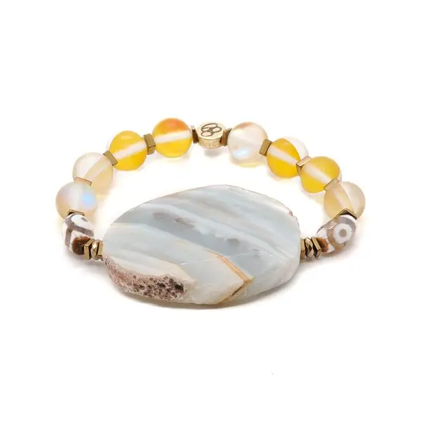 EBRU JEWELRY Orange / Grey Yellow Chunky Agate Bracelet -yellow - Orange/grey