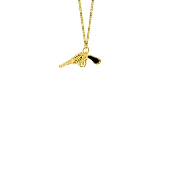 TRUE ROCKS Black / Gold 18kt Gold-plated & Black Enamel Mini Retro Pistol Pendant - Black/gold