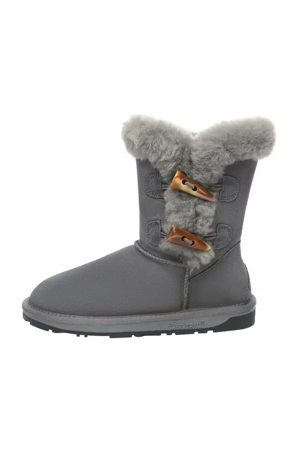 EVERAU AUSTRALIA Stork Horn Toggle Button Short Boots - Grey