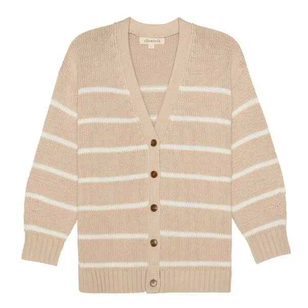 ELLSWORTH + IVEY Neutrals Elizabeth Knit Cardigan Oatmeal Ivory - White