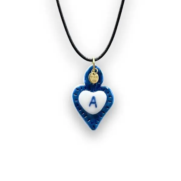 Tiké Jewels Blue Sacred Heart Initial Letter A Porcelain Choker Necklace – Plated - Gold