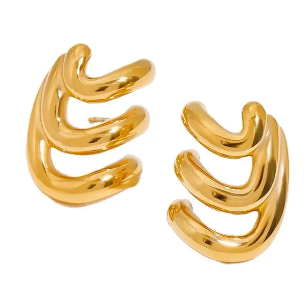 ELK & BLOOM Chunky Triple Hoop Wave 14k Studs - Gold