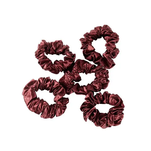 SOFT STROKES SILK Pure Mulberry Silk Regular Scrunchie Set Of Five In Burgundy - Red