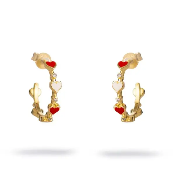 EBRU JEWELRY Gold / Red Eternal Love Enamel Heart Hoop Earrings Gold - Gold/red