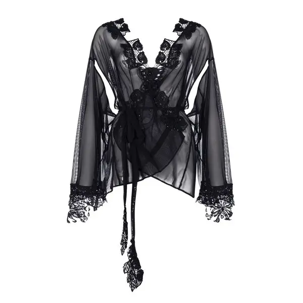 BELLE ET BON BON Limited Edition Sparkling Showgirl Crystal Bisoux Kimono - Black