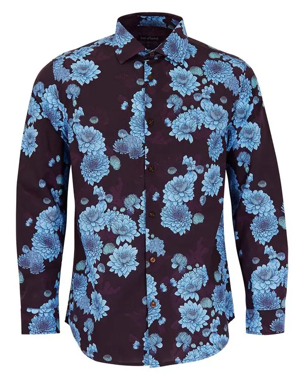 LORDS OF HARLECH Nigel Serious Floral Shirt Plum - Purple