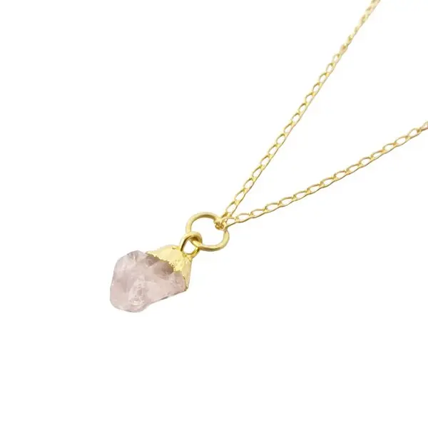 HARFI Raw Rose Quartz October Birthstone Gold Plated Necklace - Orange