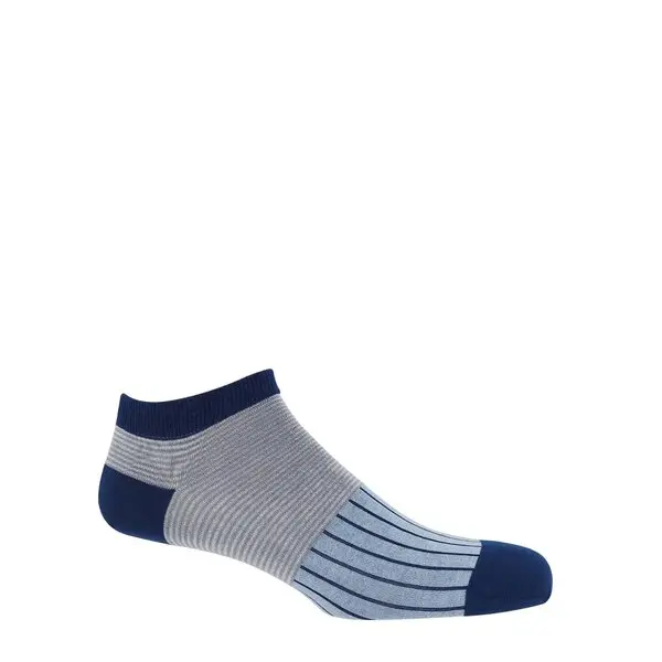 PEPER HAROW - MADE IN ENGLAND Oxford Stripe Trainer Socks - Blue