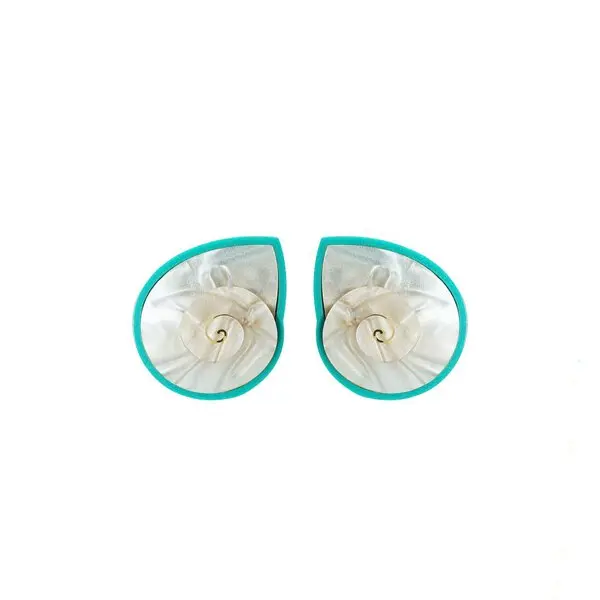 GISSA BICALHO Handmade Earring Spiral Shell Turquoise - Green