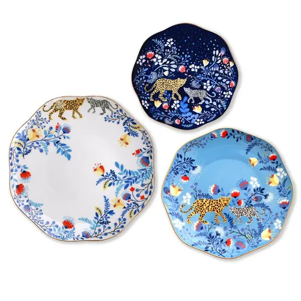 JESSIE ZHAO NEW YORK Amazon Rainforest Bone China Plates In Set Of Three - Blue