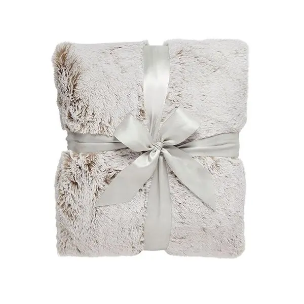 BEDROOM ATHLETICS Neutrals / Grey / Silver Garland Luxury Faux Fur Throw Jackal - Grey/silver
