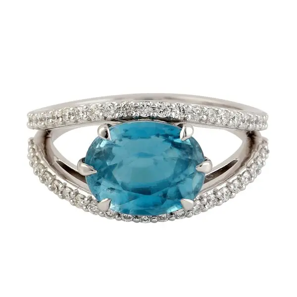 ARTISAN White / Blue Natural Blue Zirconia & Diamond Split Shank Ring In 18k White Gold - White/blue