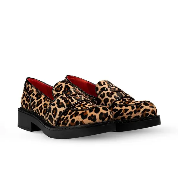 ROSAMUND MUIR LONDON Brown / Neutrals / Black Stratford Leopard Print Calf Hair Loafers - Brown/black