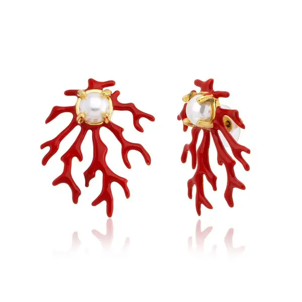 MILOU JEWELRY Coral Drop Earrings With Pearl Accent - Red
