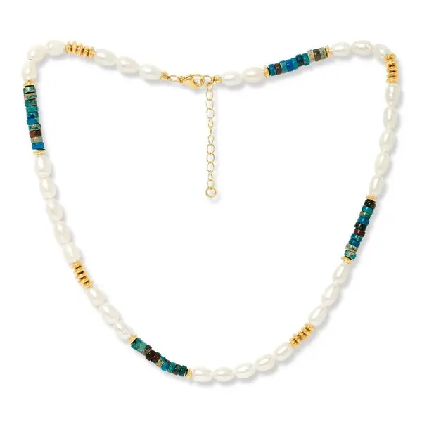 PEARLS OF THE ORIENT ONLINE White / Blue Nova Oval Cultured Freshwater Pearl Necklace With Blue Jasper & Gold Beads - White/blue