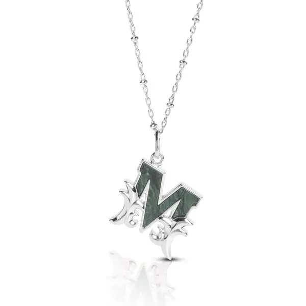 KASUN LONDON Solid M Initial Necklace With Green Marble - Silver