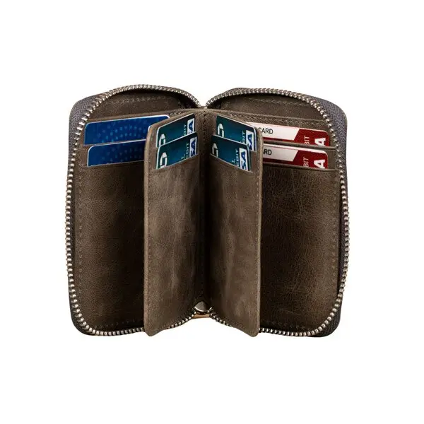 LEATHERE Premium Leather Zipper Wallet Dark Gray Anniston - Grey