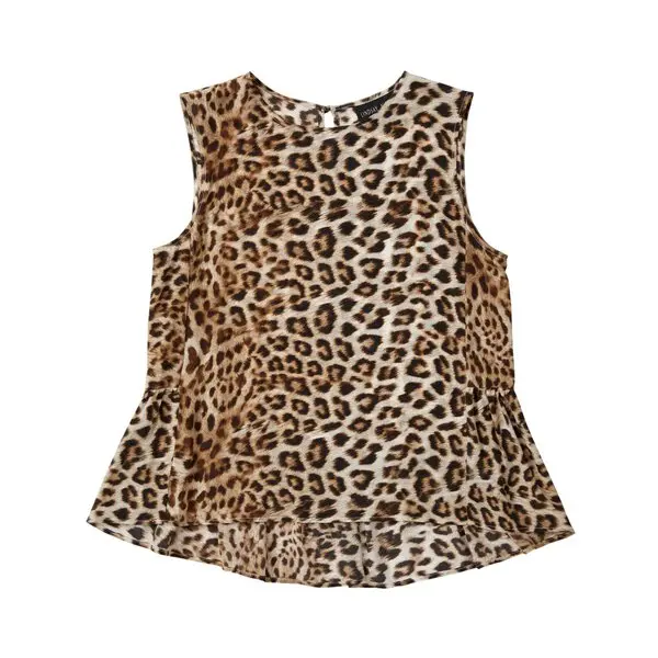 LINDSAY NICHOLAS NEW YORK Silk Peplum Top In Leopard - Brown