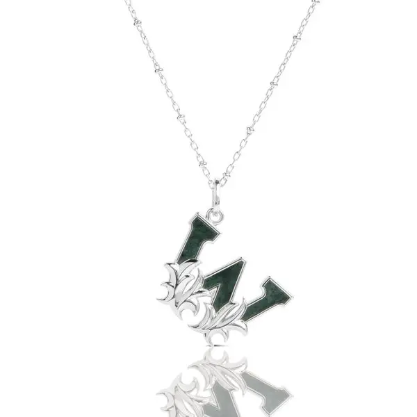 KASUN LONDON Solid W Initial Necklace With Green Marble - Silver
