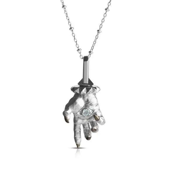 KASUN LONDON Hand Of The Protector Pendant March Aquamarine - Silver