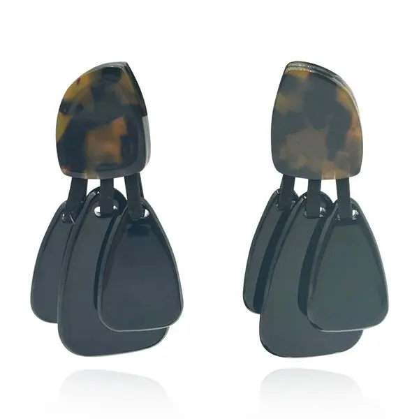 MICHAEL NASH JEWELRY Black / Brown Patrizia Tortoise Resin Top Earrings With Black Resin Drops - Black/brown