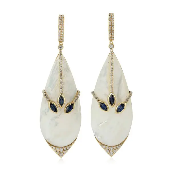 ARTISAN Mother Of Pearl, Blue Sapphire & Diamond Drop Earrings In 18k Yellow - Gold