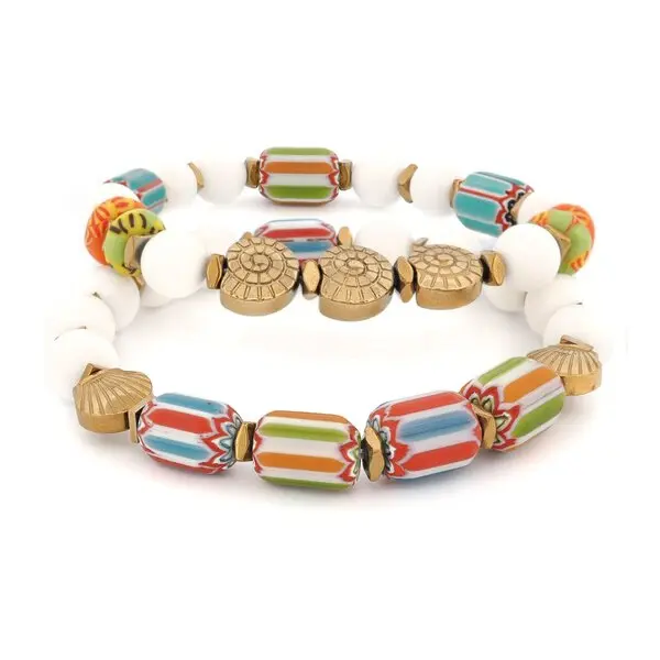 EBRU JEWELRY White / Red Colorful Ocean Shell Artisan Bracelet Set Multicolor - White/red
