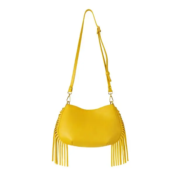 F3ROG BY RANA Crossbody Mini Gordon Fringe Bag With Shoulder Strap - Yellow
