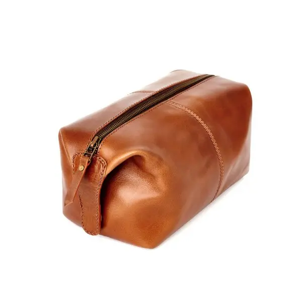 VIDA VIDA Classic Tan Leather Wash Bag - Brown