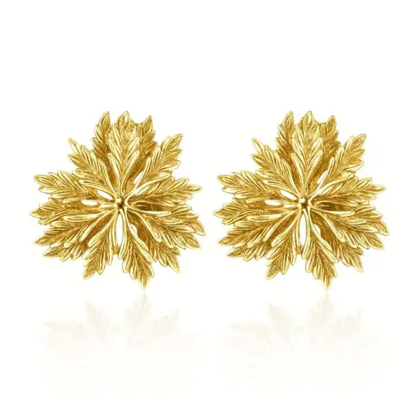 UNALOE Plated Leaf Floral Stud Earrings – Botanical Statet Design – Handmade Italian Jewelry - Gold