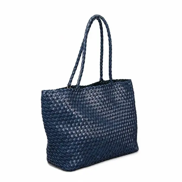 RIMINI Vegan Leather Weaving Shopping Bag 'betty' Navy - Blue