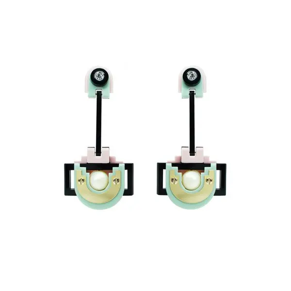 GISSA BICALHO Handmade Acrylic Earring Long Maya / And Green - Black