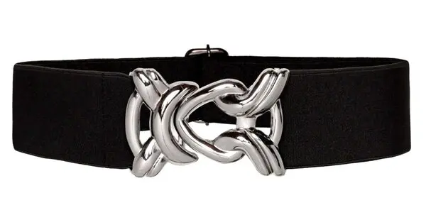 BELTBE Stretch Belt With Silver Metal Knot Buckle - Black