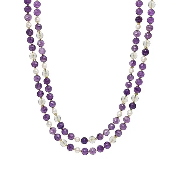 FARRA Amethyst With White Quartz Double Layers Necklace - Purple