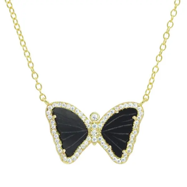 KAMARIA Mini Butterfly Necklace In Black Onyx - Gold