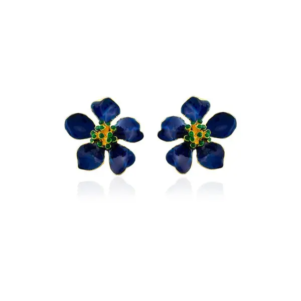 MILOU JEWELRY Navy Cherry Blossom Flower Earrings - Blue