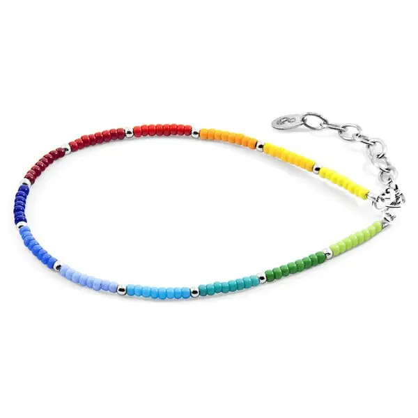 ANCHOR & CREW Multicoloured Rainbow Zoey Silver & Miyoko Glass Bracelet - Gray