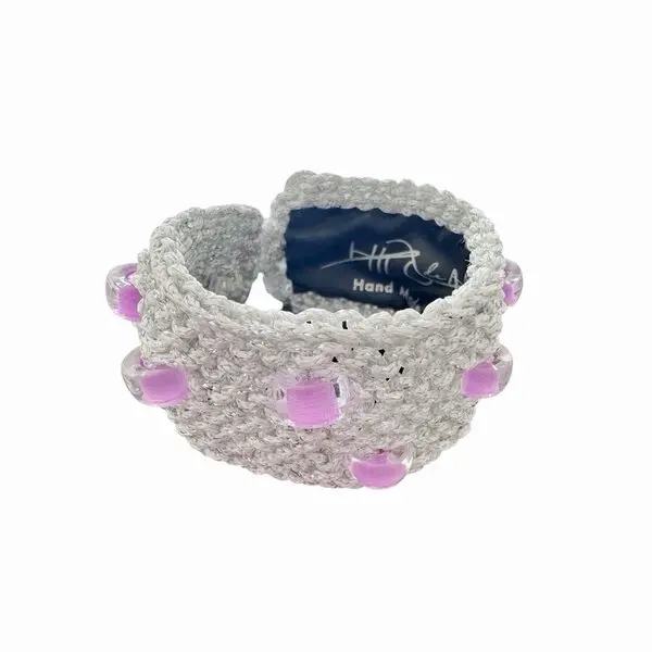 HILO DE MAR Silver / Pink Cute Narrow Bracelet With Pink Crystals - Silver/pink