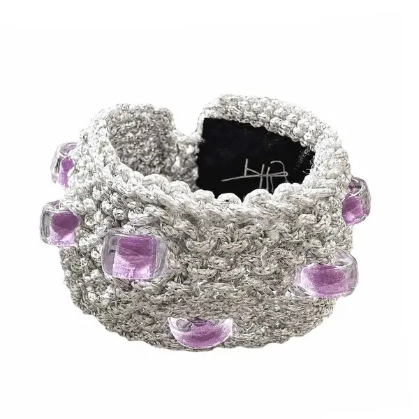 HILO DE MAR Hand-knitted Bracelet With Crystal Embellishments - Silver/pink