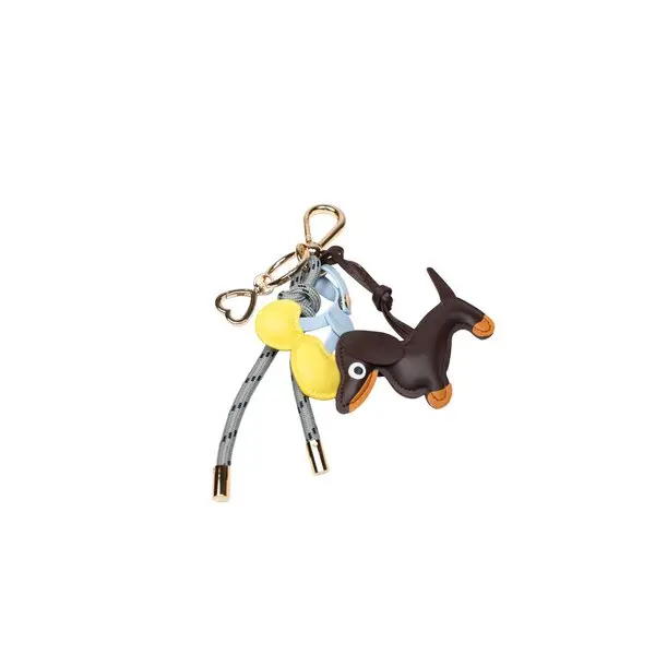POP UPS BRAND Key Chain Stone With Charms Espresso Dog And Yellow Heart Cherries - Grey